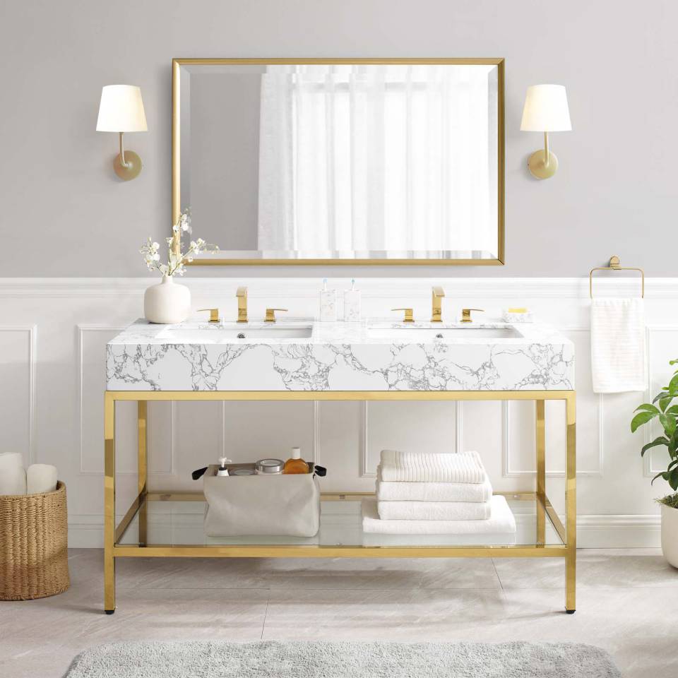 Modway Kingsley 60" Gold Stainless Steel Bathroom Vanity - EEI-4001 - Gold White – Modish Store