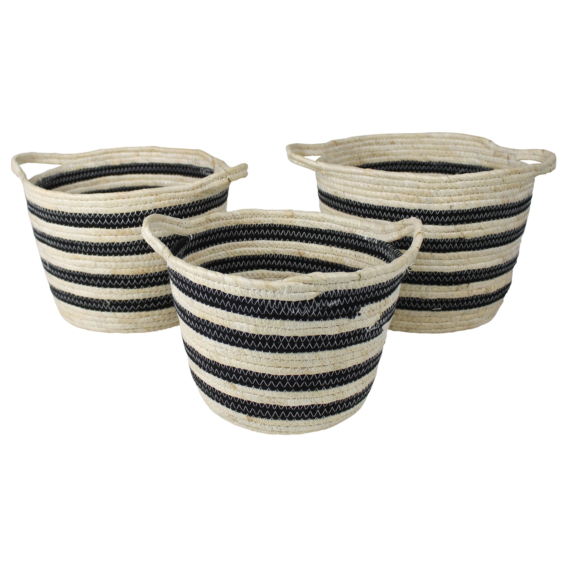 Gideon Striped Baskets with Handles - Set/3, Sm By HomArt – Modish Store