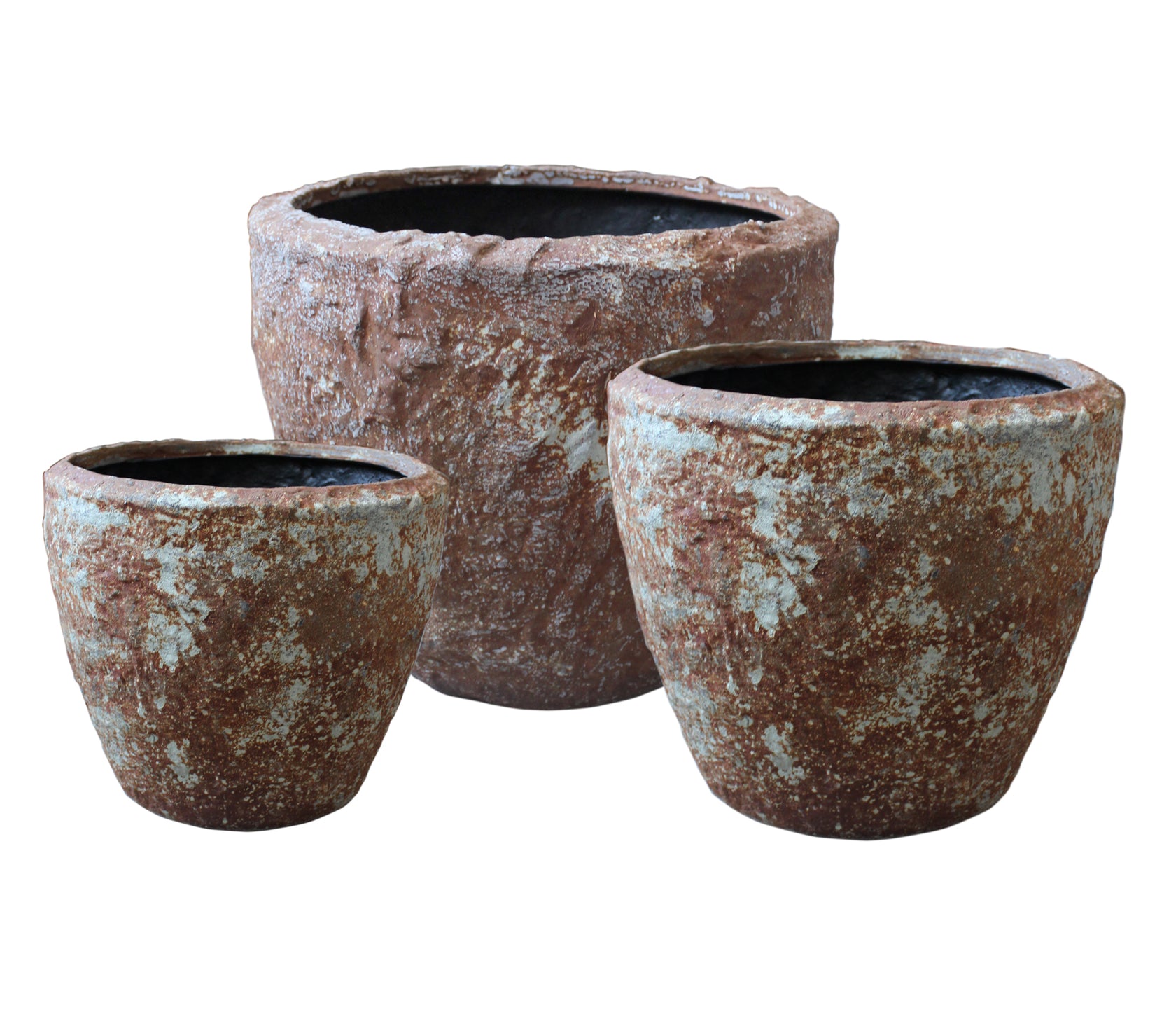 Set of Three Brown Stone Indoor Outdoor Round Pot Planter By Homeroots ...