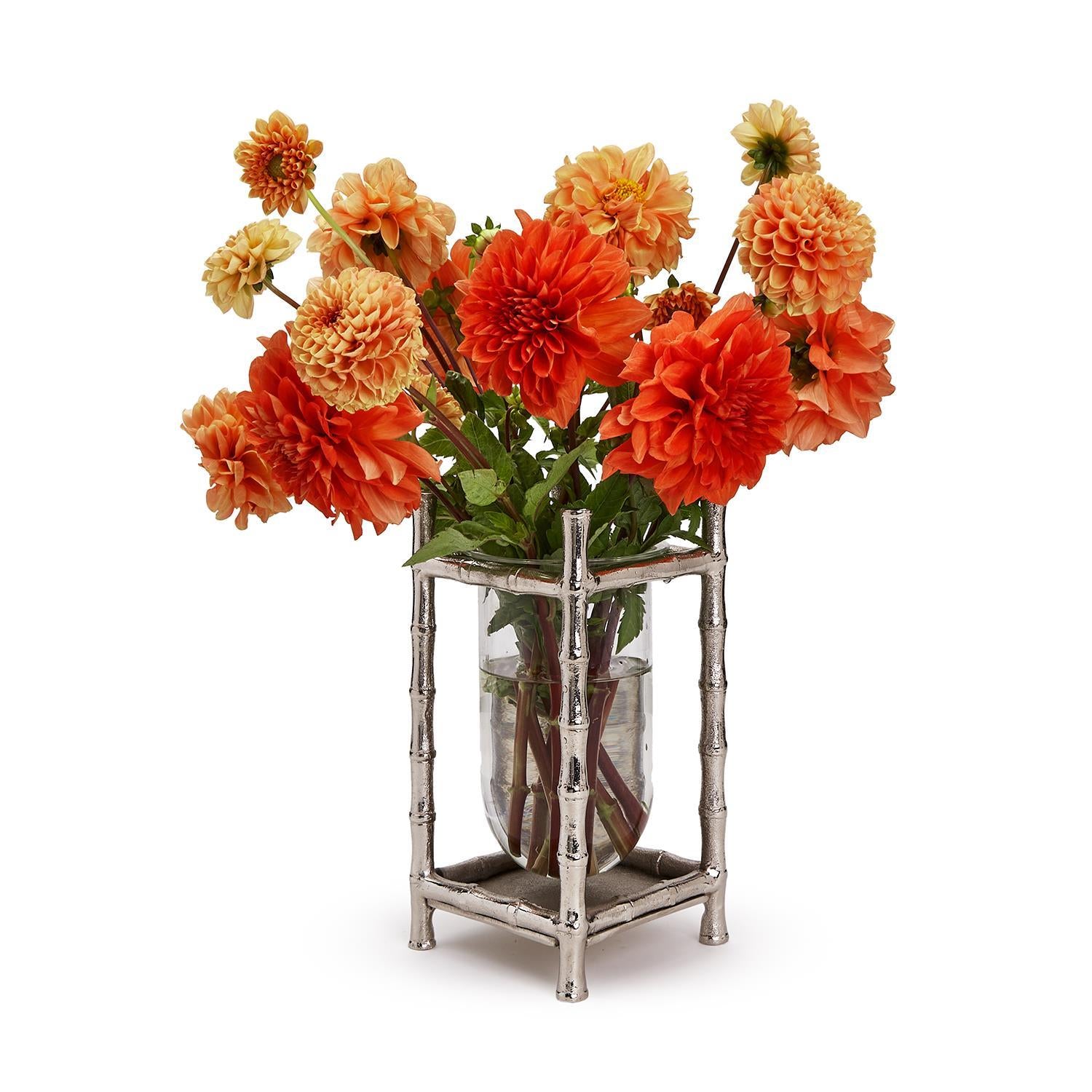 Silver Bamboo Vase with Glass Vessel Set Of 2 By Tozai Home – Modish Store