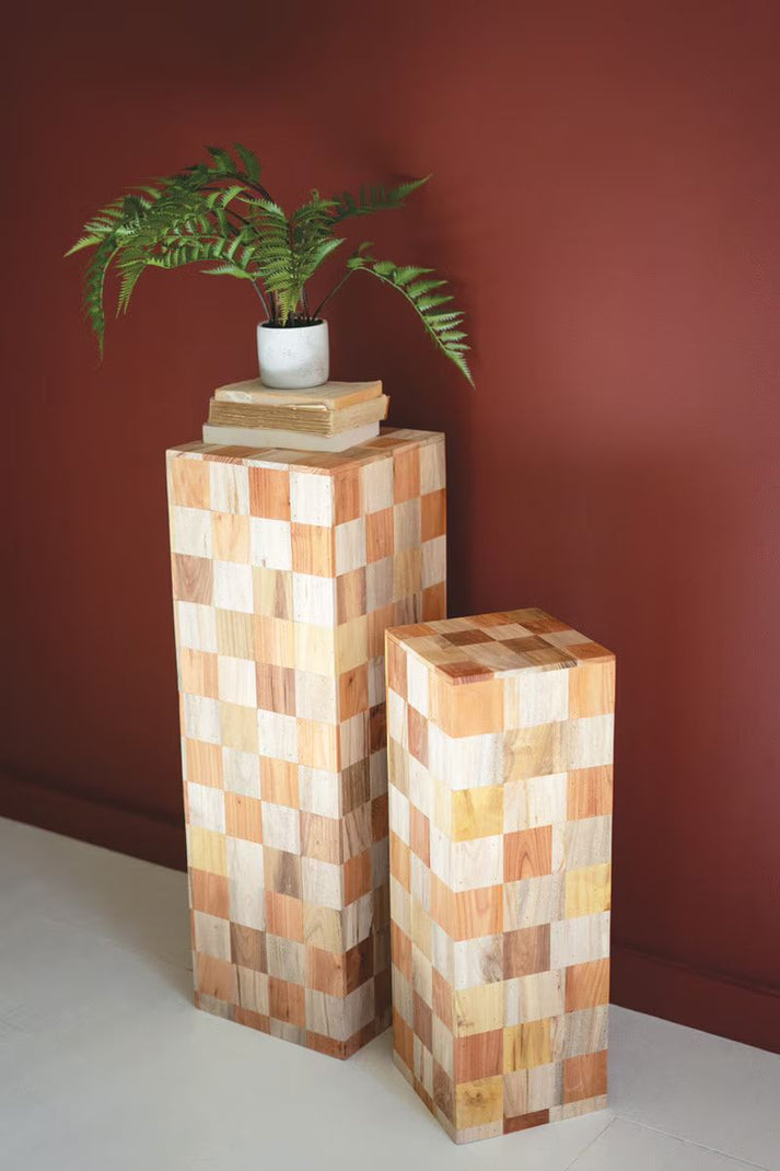 Set Of Two Assorted Wood Block Pedestals By Kalalou – Modish Store