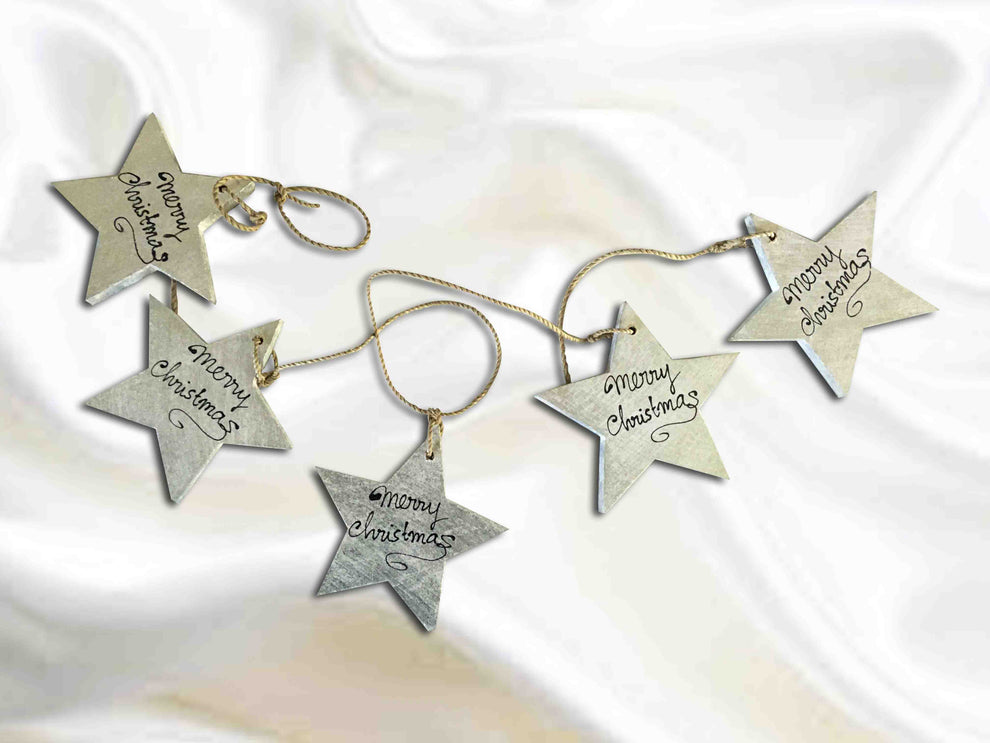Christmas Star Ornament- String of 5- Silver/Green/Golden/Red – Modish ...