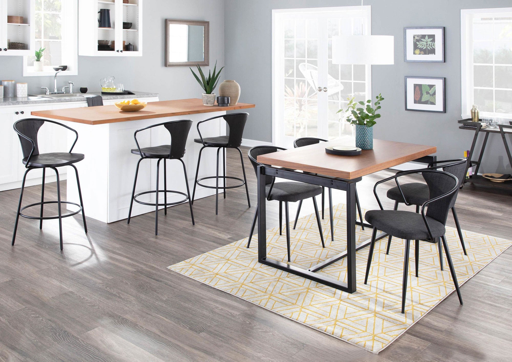 LumiSource Waco Upholstered Chair - Black Metal, Grey Fabric – Modish Store