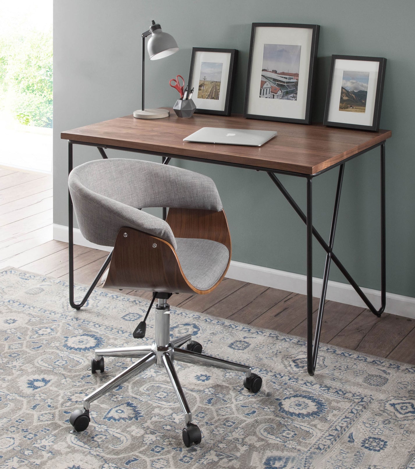 LumiSource Vintage Mod Office Chair - Walnut, Light Grey – Modish Store