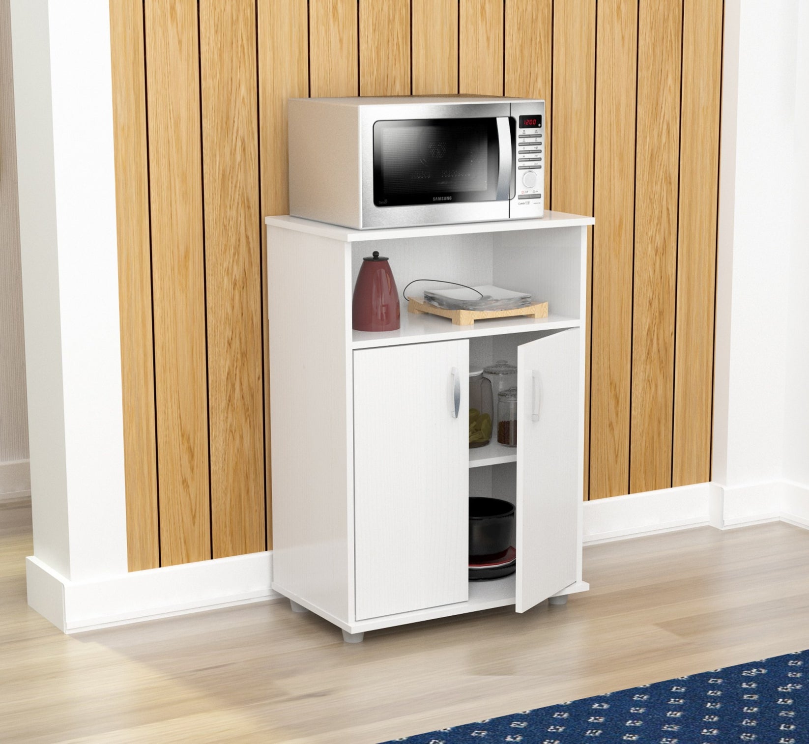 White Finish Wood Microwave Cart With Cabinet By Homeroots – Modish Store