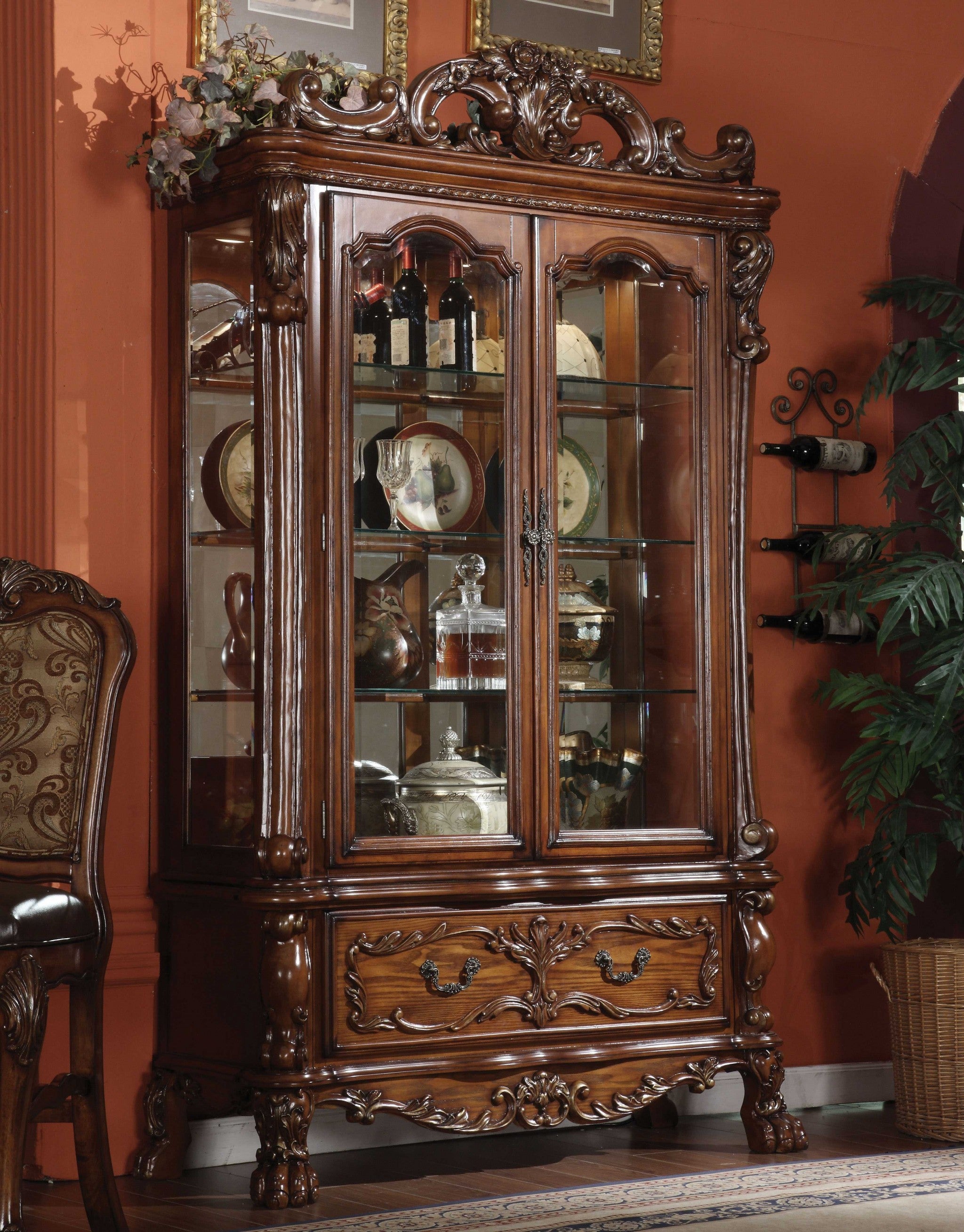 Cherry Oak Wood Poly Resin Glass Curio Cabinet By Homeroots – Modish Store