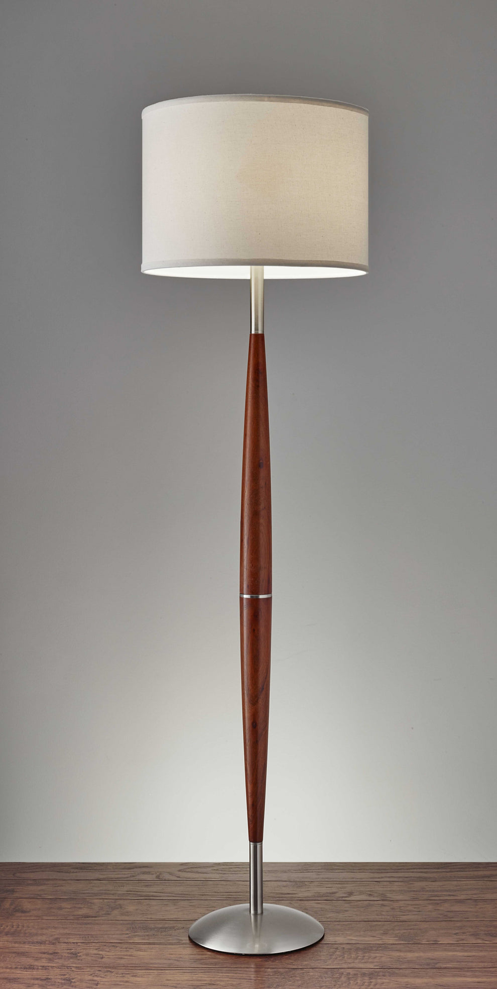 Elliptical Shape Walnut Wood Finish Floor Lamp with Satin Steel Accent ...