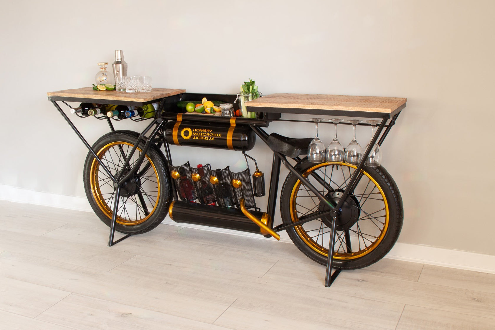 Black And Gold Metal Mango Wood Bike Bar Counter By Homeroots – Modish ...