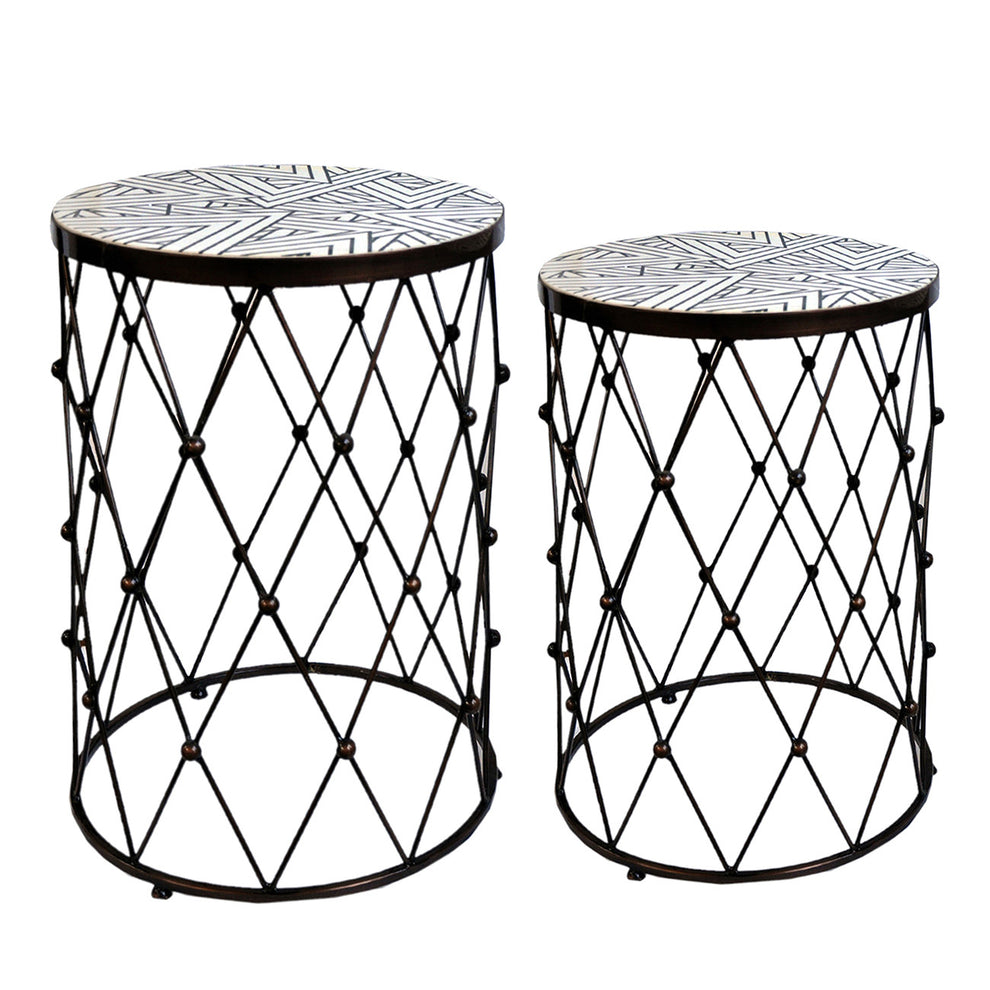 A&B Home Fenna Copper Tables With Decorative Wood Top - Set Of 2 ...