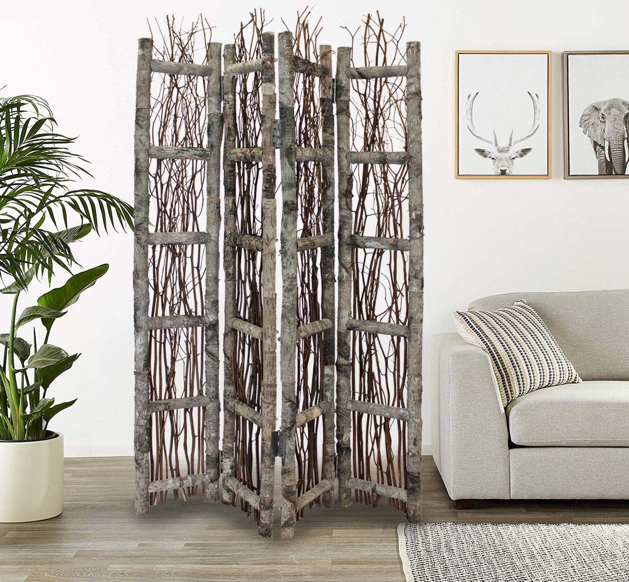 Earthy Birch And Twig Four Panel Room Divider Screen By Homeroots ...