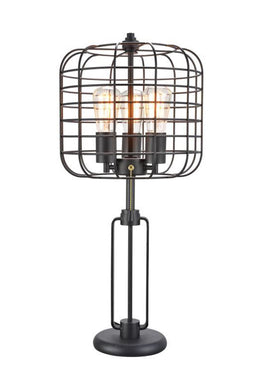 27" Black Metal Industrial Cage Design Three Light Table Lamp By Homer ...