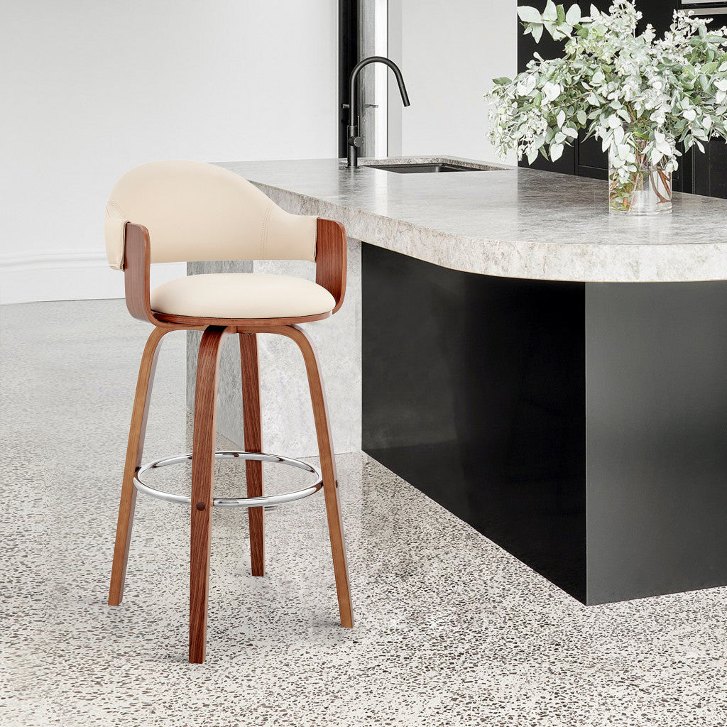 26" Rich Cream Faux Leather Walnut Wood Bar Stool By Homeroots – Modish ...