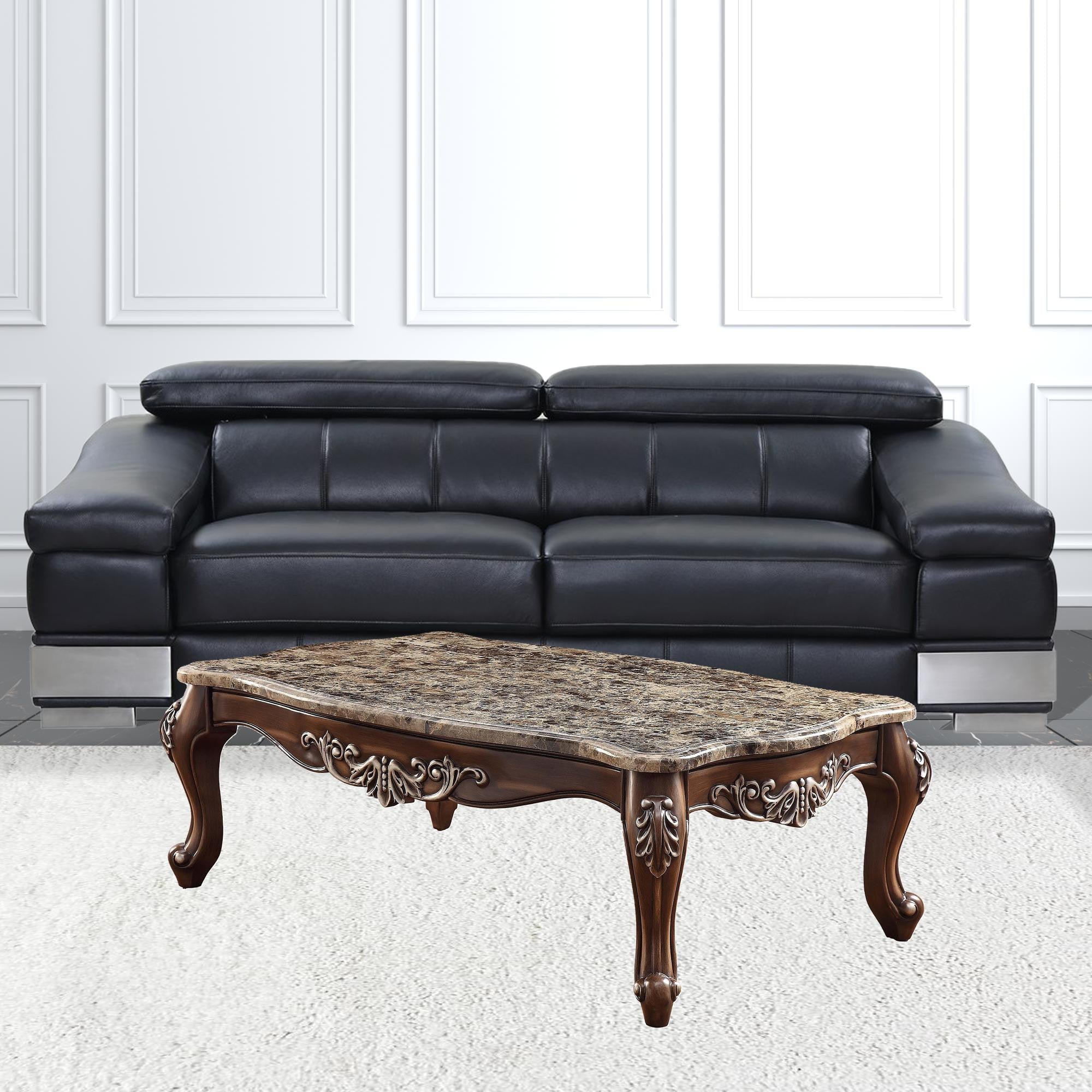57 Antique Oak And Brown Marble Faux Marble Rectangular Coffee Table 5740