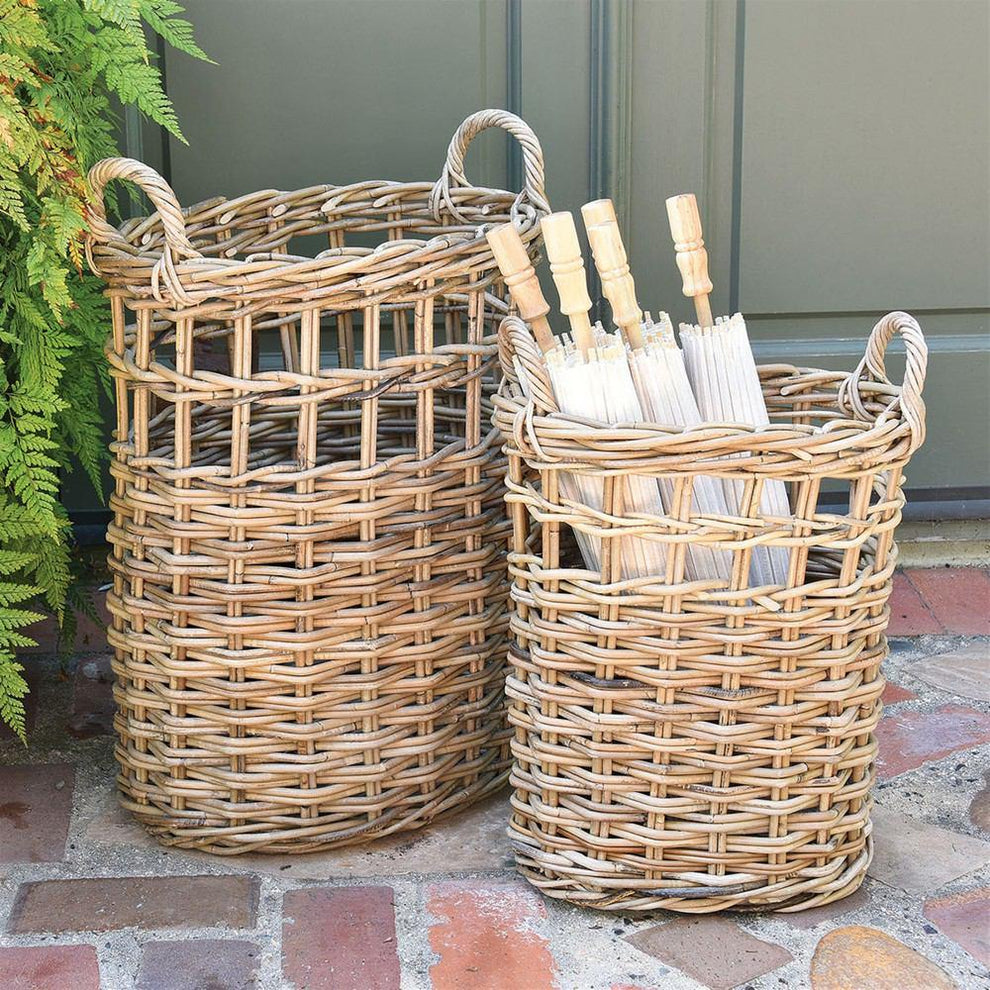 HomArt Newhaven Rattan Umbrella Baskets - Set of 2 - Rustique Grey ...