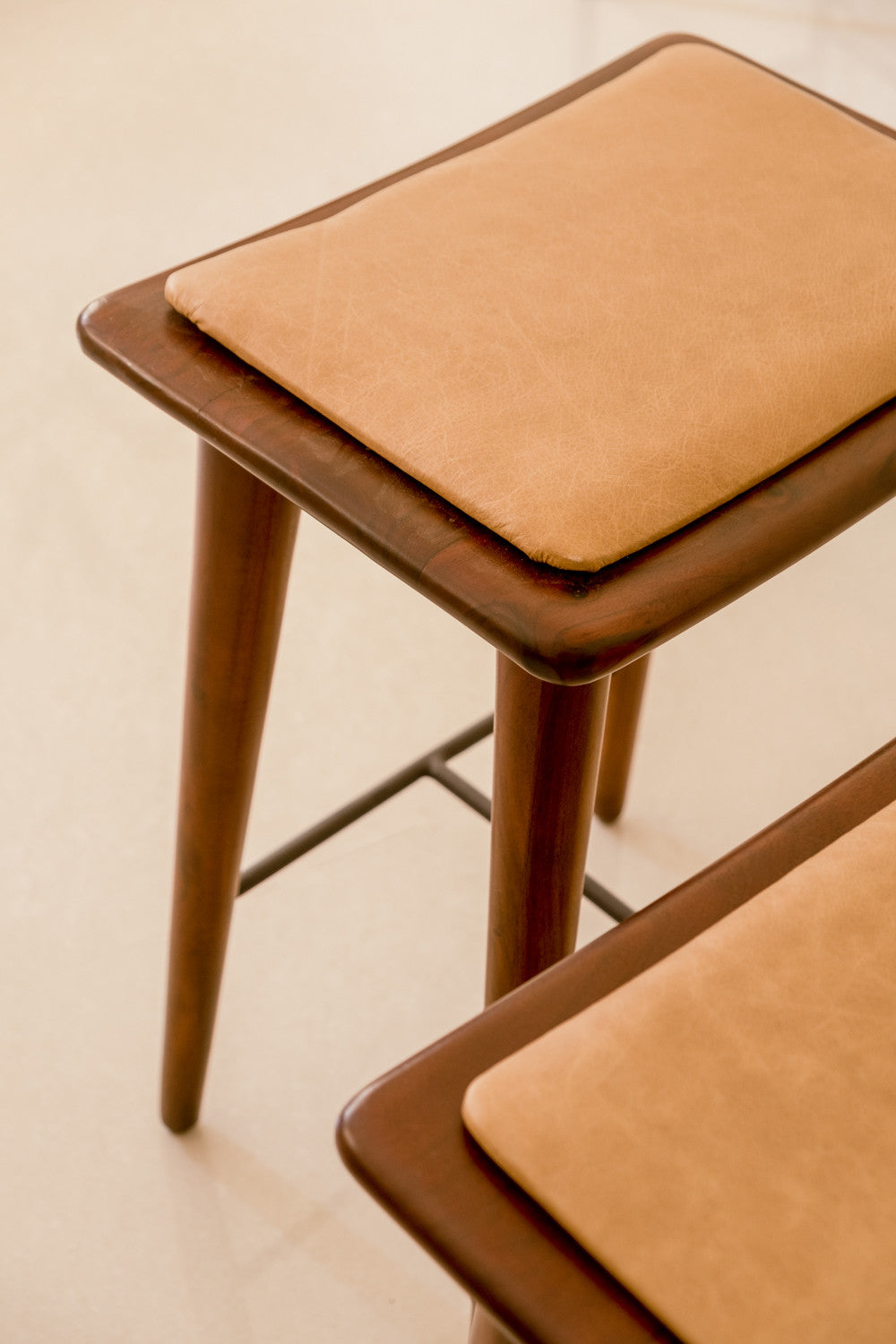 24" Brown Solid Wood and Leather Backless Counter Height Bar Chair By ...
