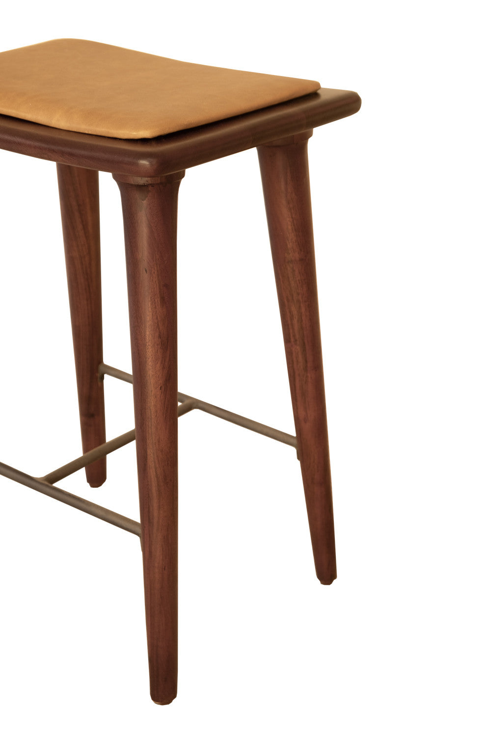 24" Brown Solid Wood and Leather Backless Counter Height Bar Chair By ...