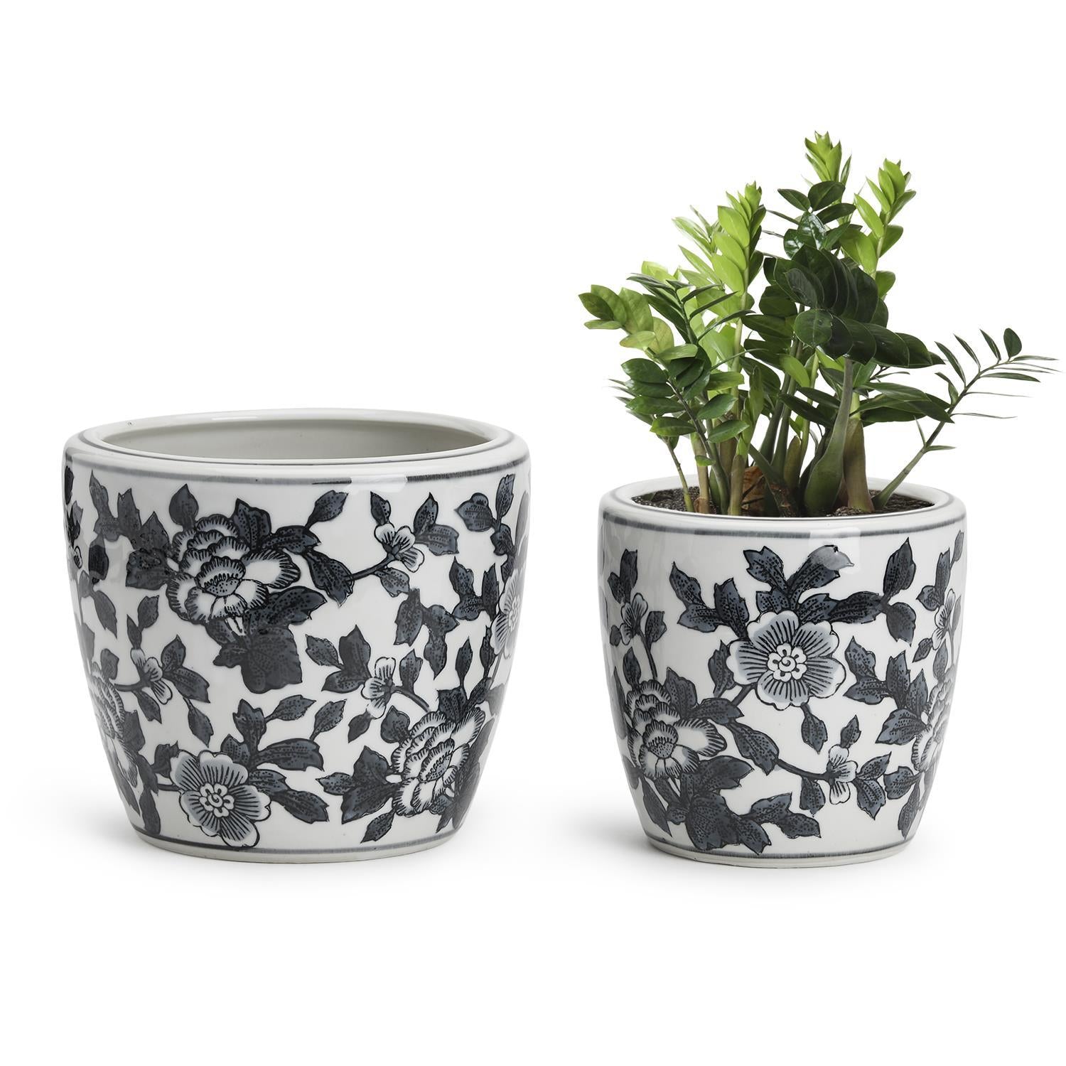 Black and White Set of 4 Hand-Painted Cachepot / Planter / Vase By Two ...