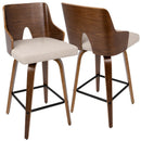 LumiSource Ariana Walnut Wood And Beige Fabric Counter Stool - Set of 2 ...