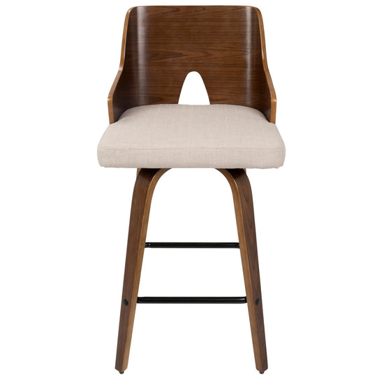 LumiSource Ariana Walnut Wood And Beige Fabric Counter Stool - Set of 2 ...