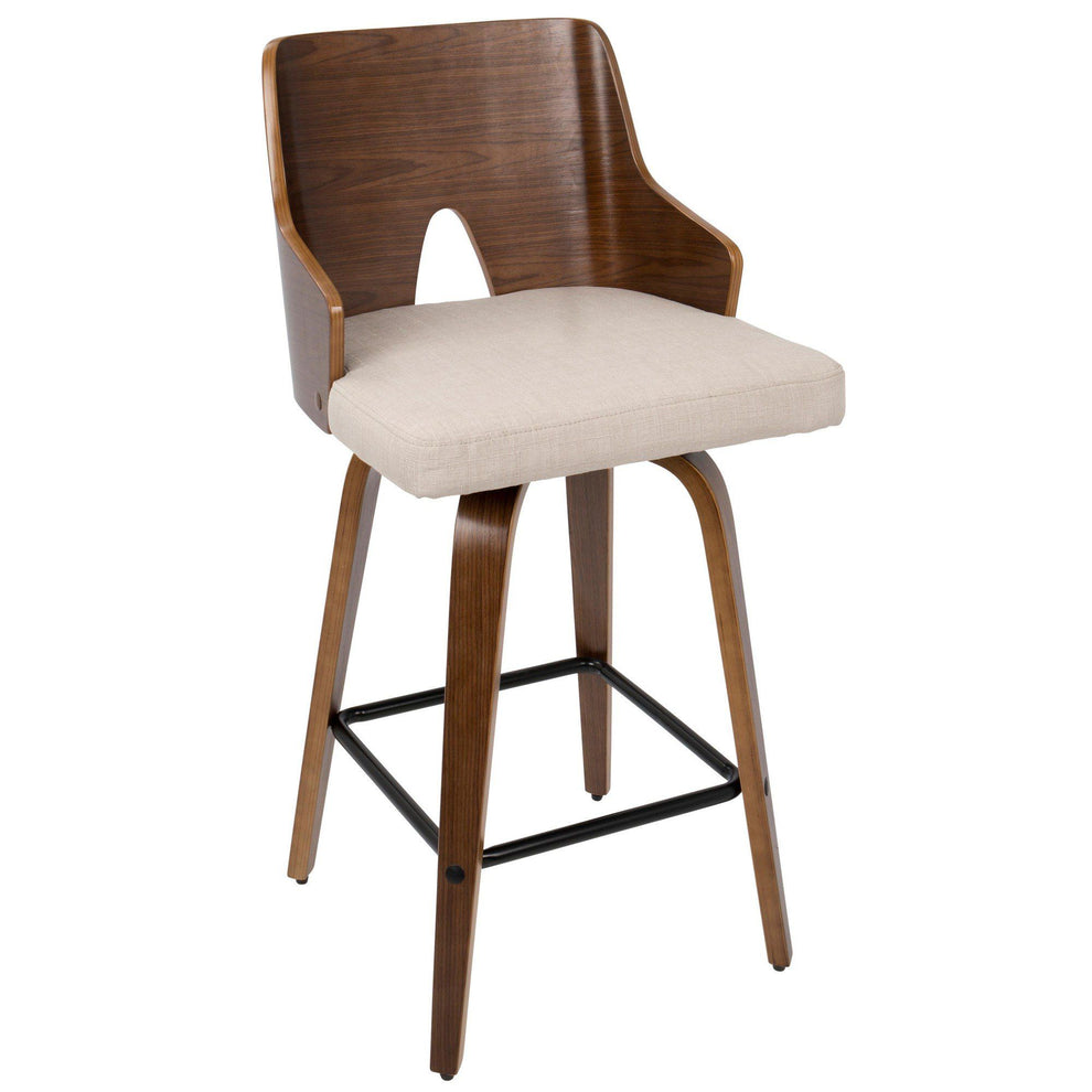 LumiSource Ariana Walnut Wood And Beige Fabric Counter Stool - Set of 2 ...