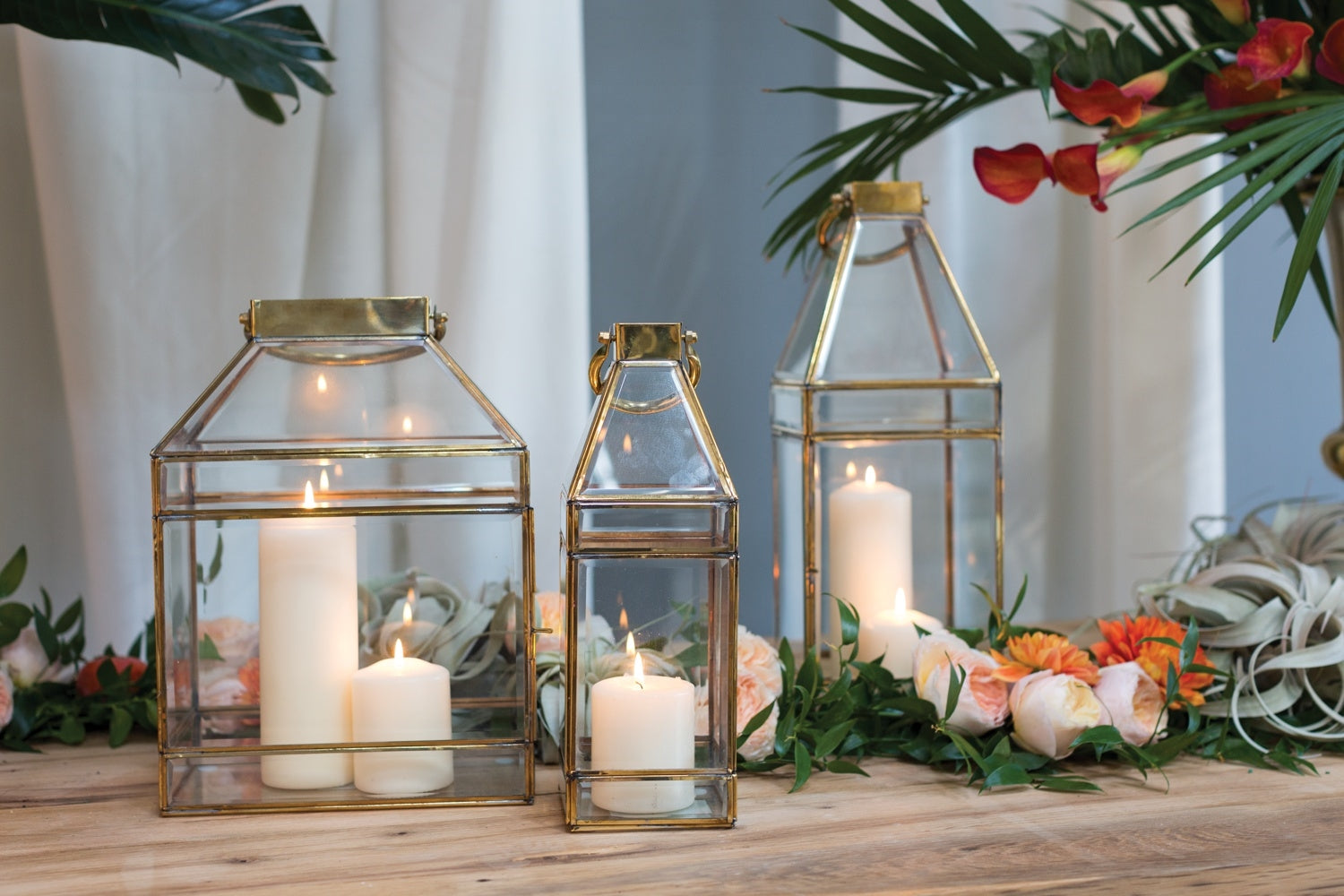 Glass Lantern Set Of 2 By Accent Decor - 3 Sizes - Clear - Glass ...