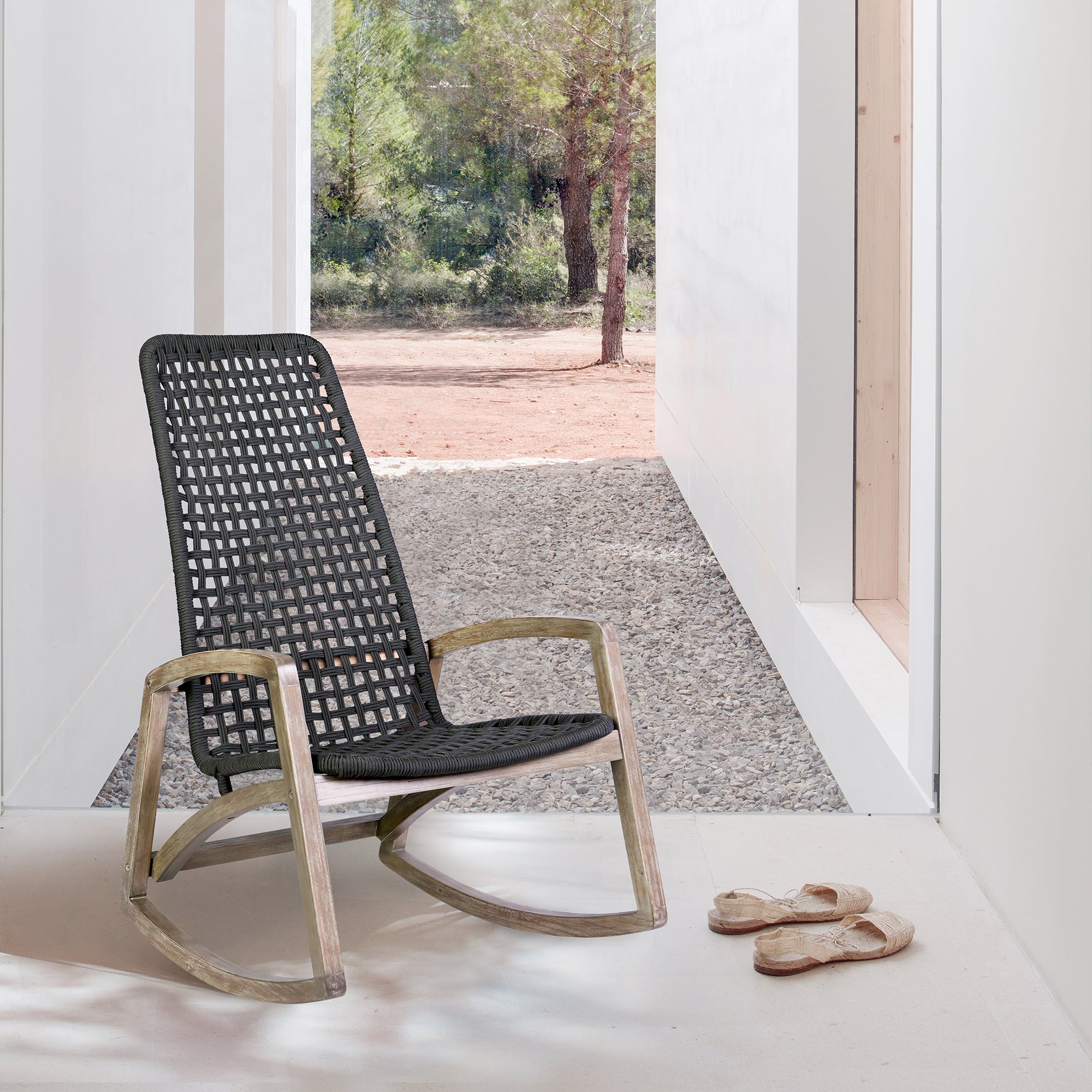 Sequoia Outdoor Patio Rocking Chair in Light Eucalyptus Wood and Charo ...