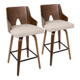 LumiSource Ariana Walnut Wood And Beige Fabric Counter Stool - Set of 2 ...