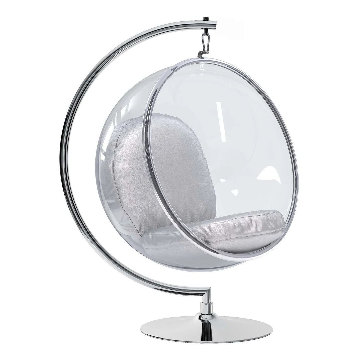 Vinyl and Steel Hanging Bubble Chair with Stand, Silver, By World Mode ...