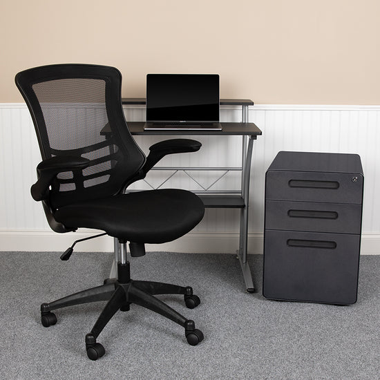 Work From Home Kit - Black Computer Desk, Ergonomic Mesh Office Chair ...
