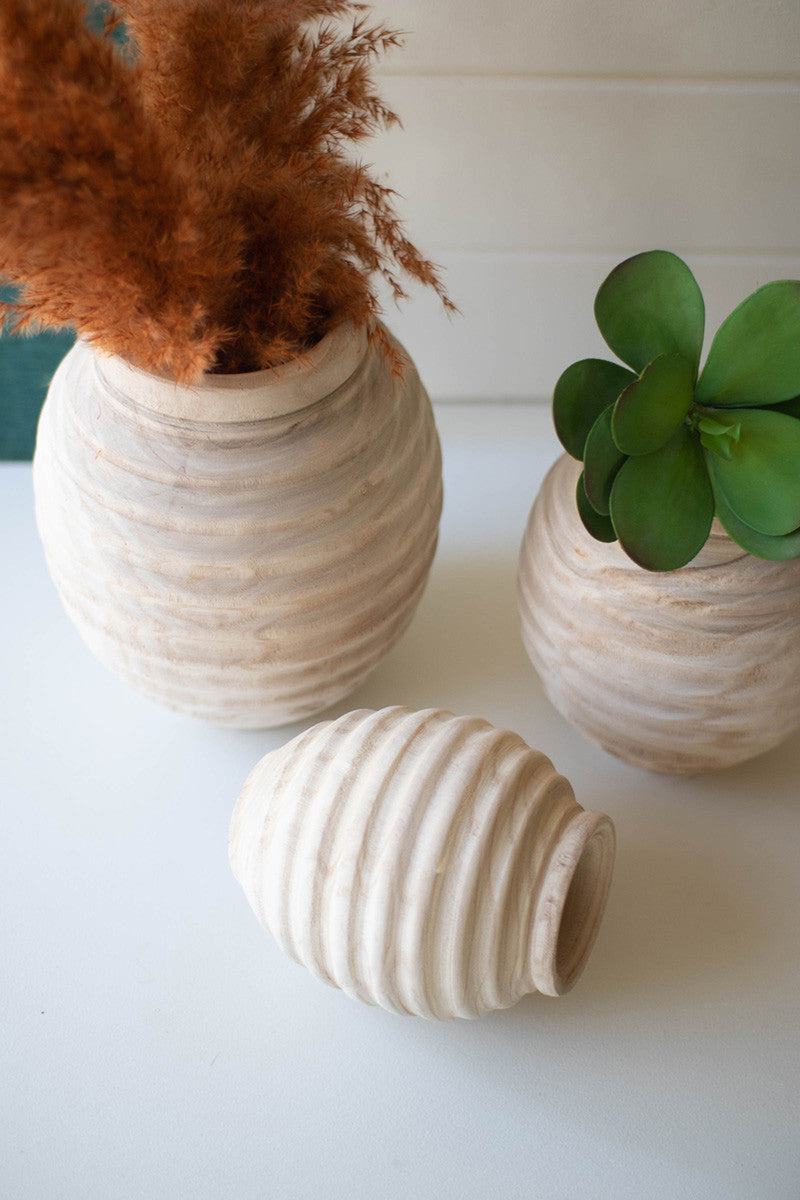 Set Of Three Natural Wooden Gourd Pots By Kalalou – Modish Store