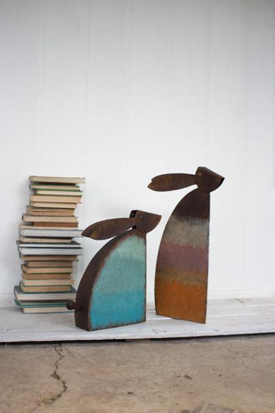 Kalalou Set Of Two Rustic Metal Rabbits With Colored Detail - Multi ...