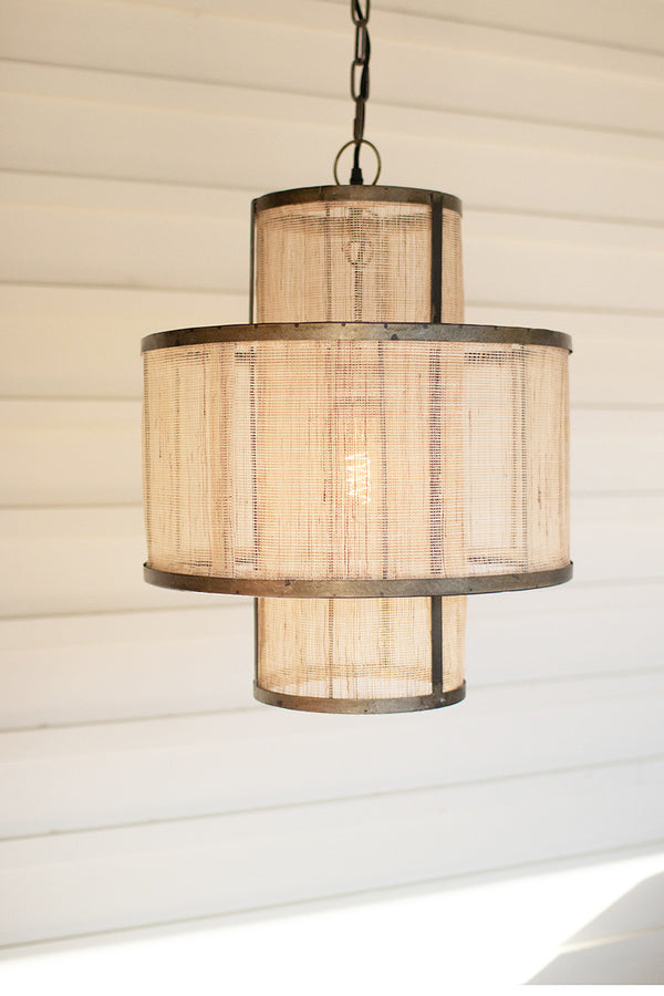 Round Double Layered Woven Fiber And Metal Pendant Light By Kalalou ...