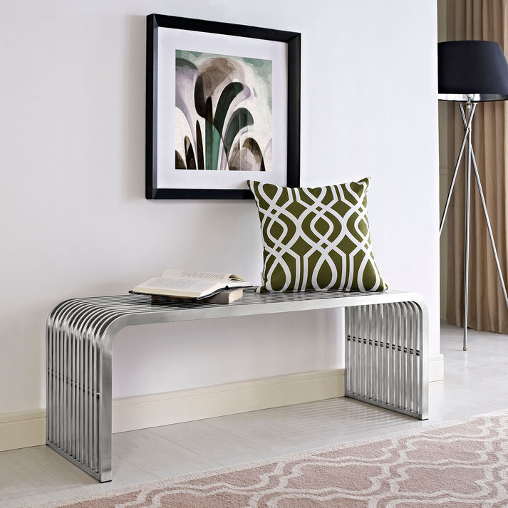 Modway Pipe 47" Stainless Steel Bench - Silver - EEI-2102 - Silver ...