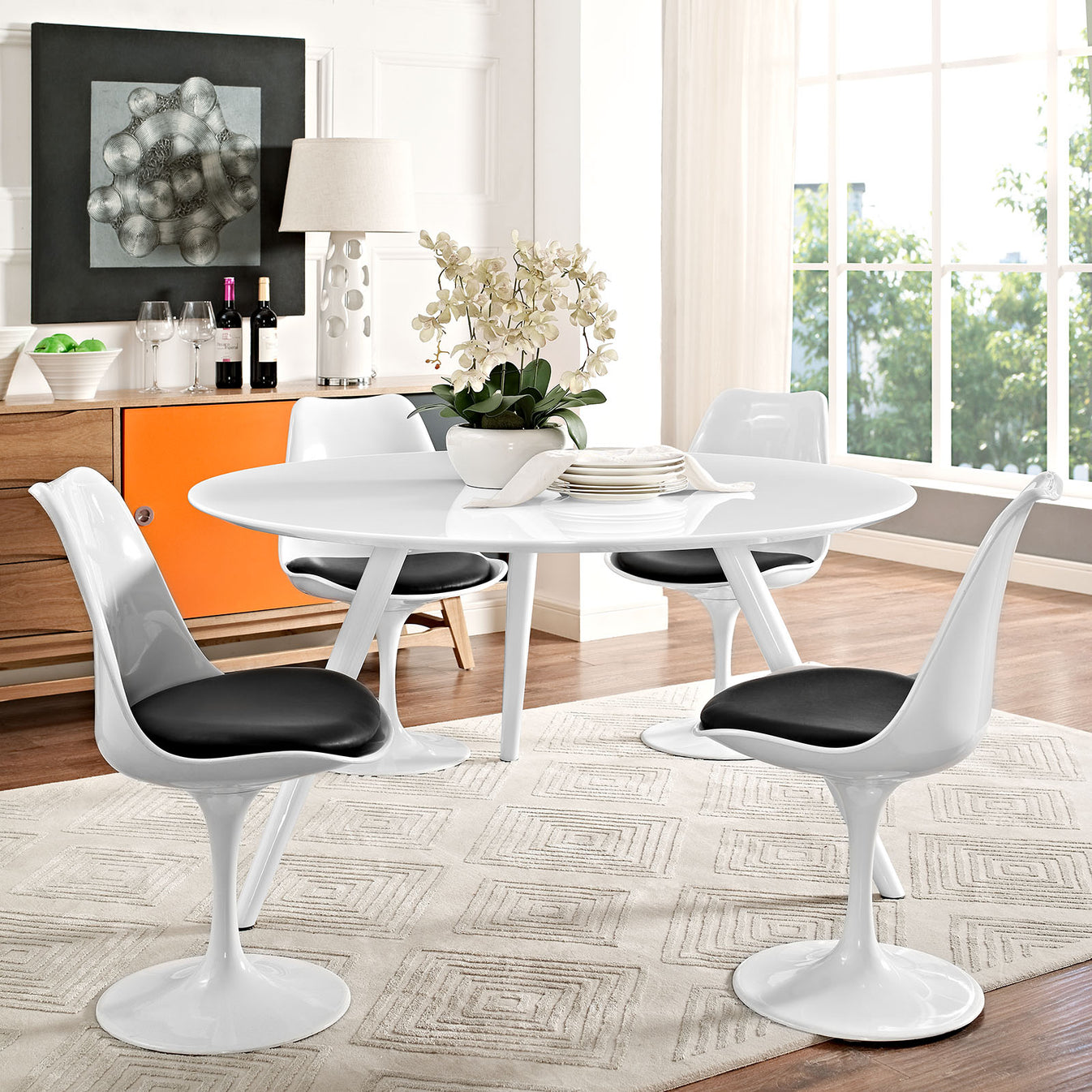 Modway Lippa 54" Round Wood Top Dining Table with Tripod Base in White ...