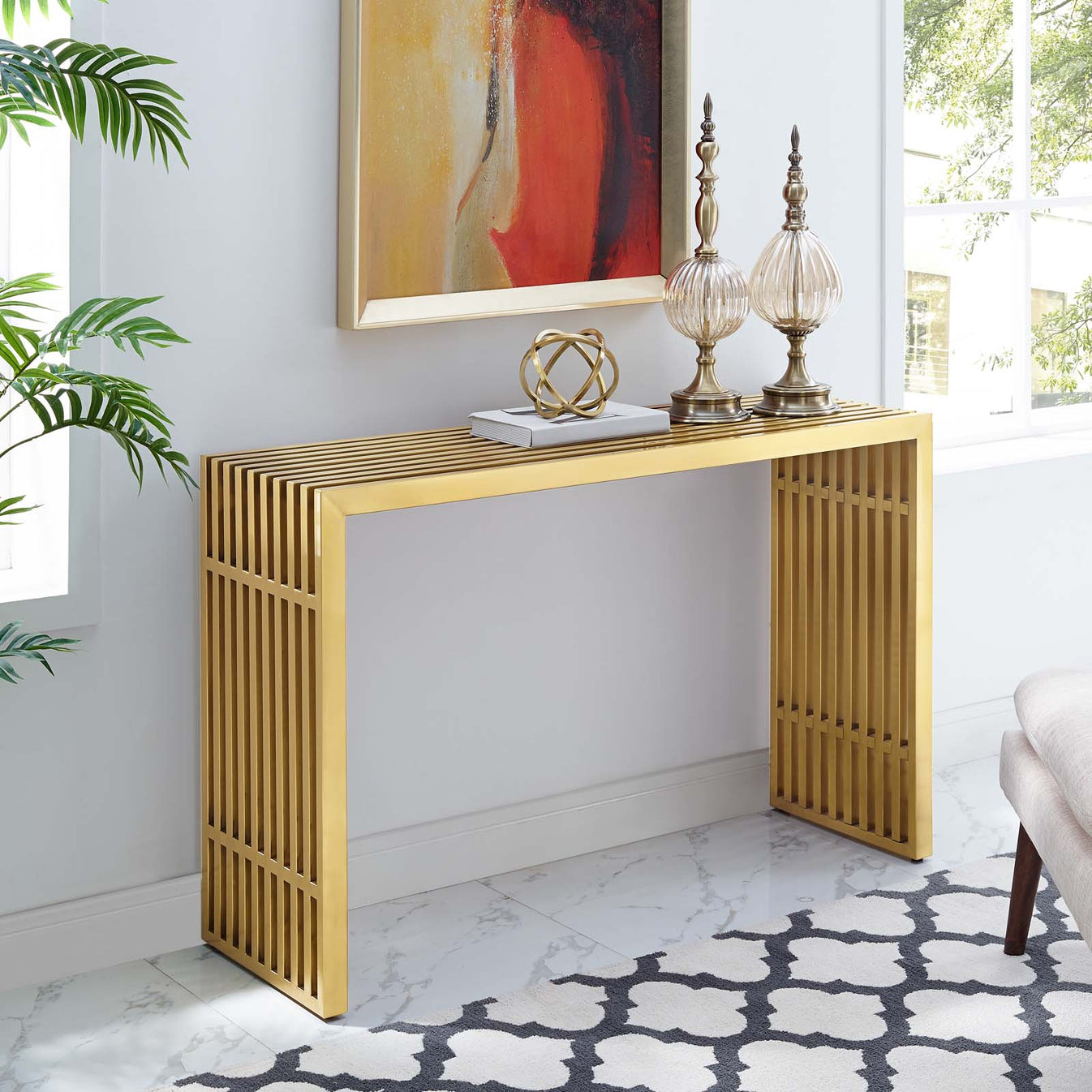 Modway Gridiron Stainless Steel Console Table - EEI-3036 - Gold ...
