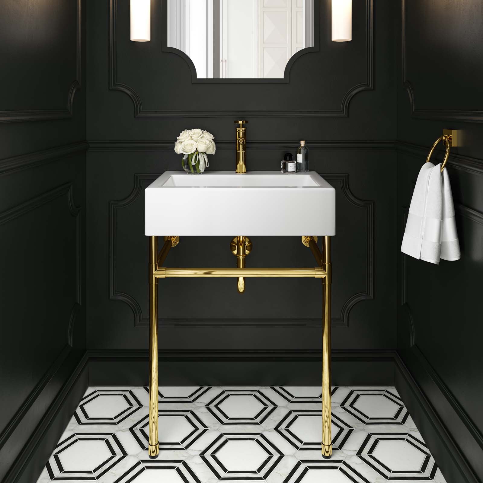 Redeem 24" Wall-Mount Gold Stainless Steel Bathroom Vanity By Modway ...
