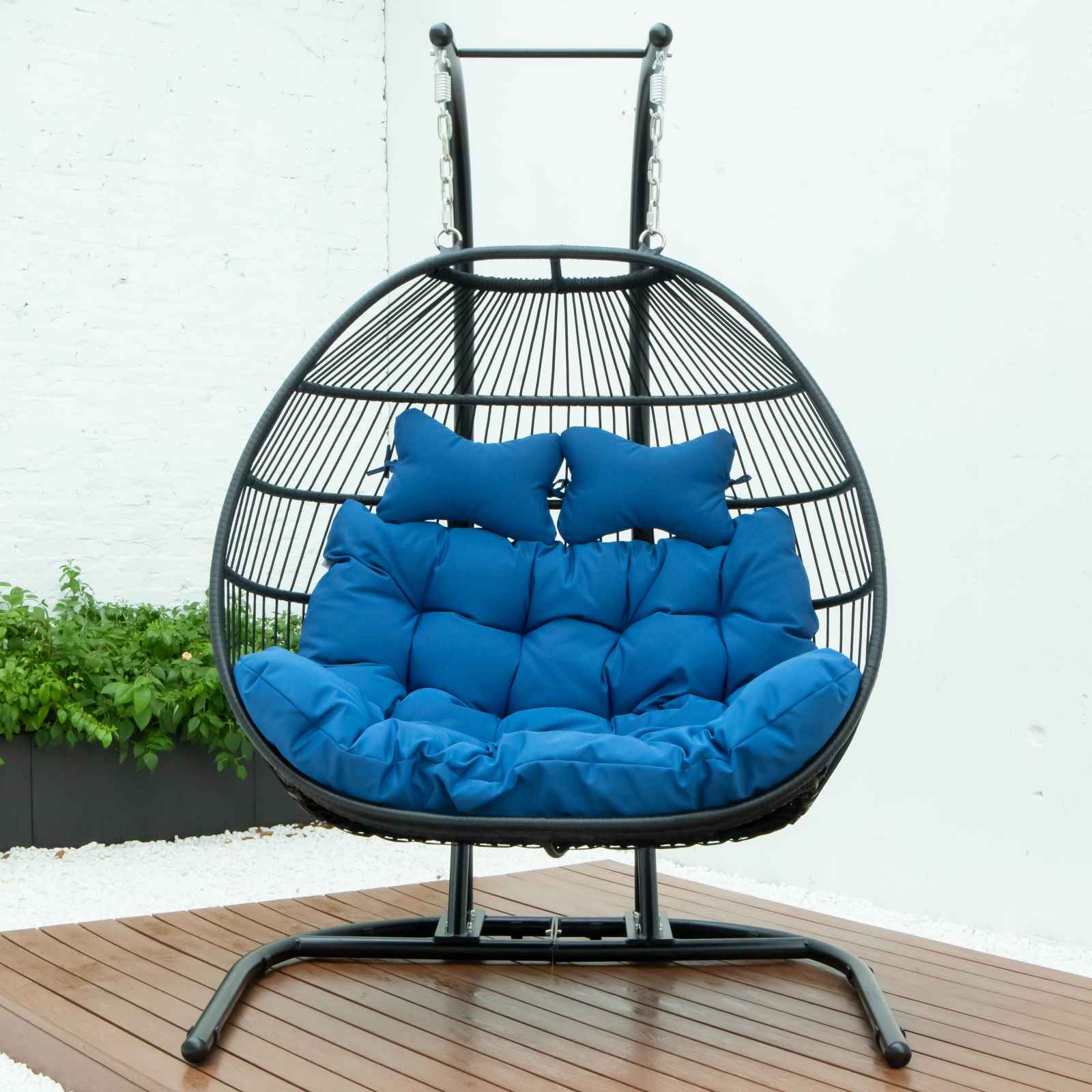 LeisureMod Wicker 2 Person Double Folding Hanging Egg Swing Chair ...