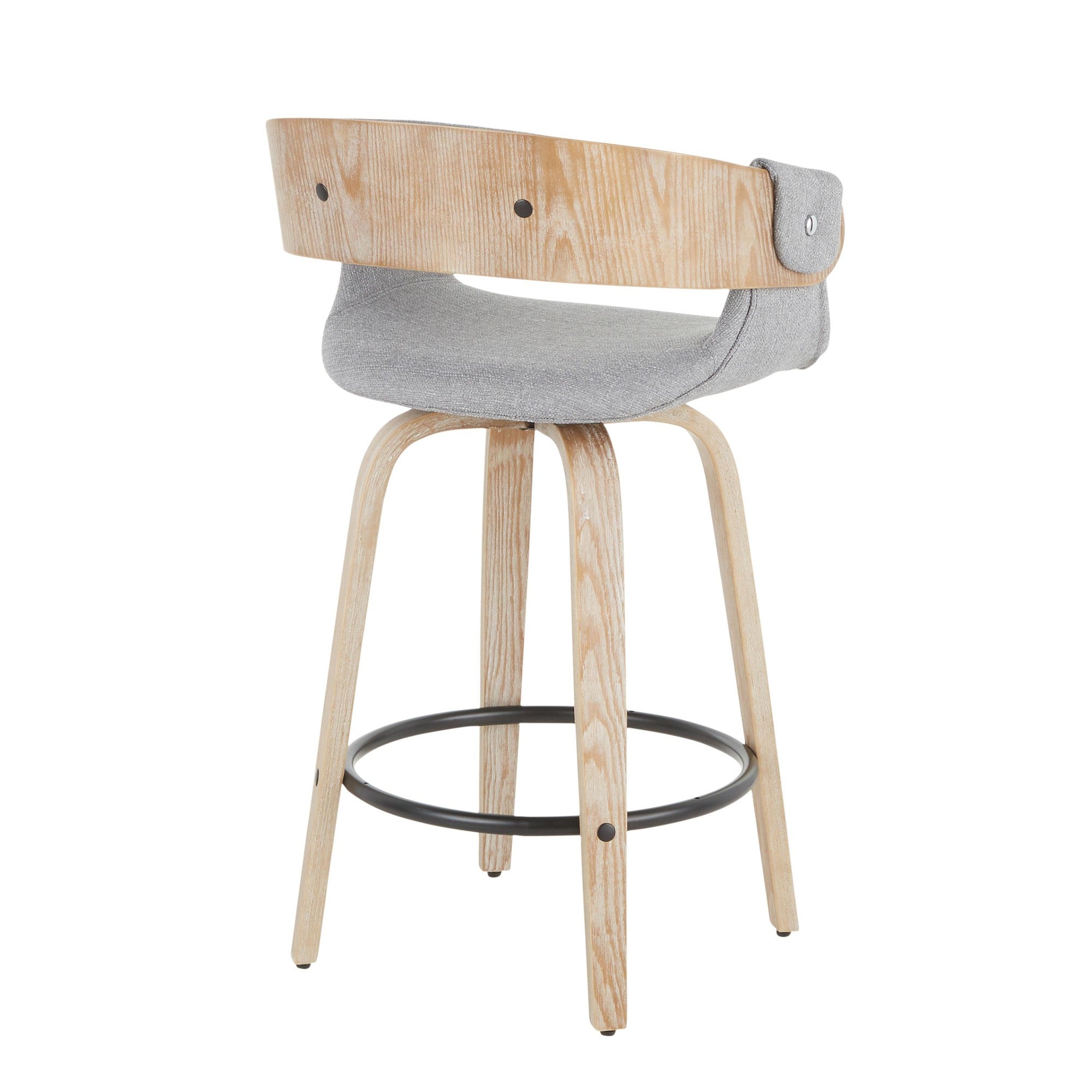 LumiSource Elisa Counter Stool - Set of 2 - White Washed Wood, Black ...