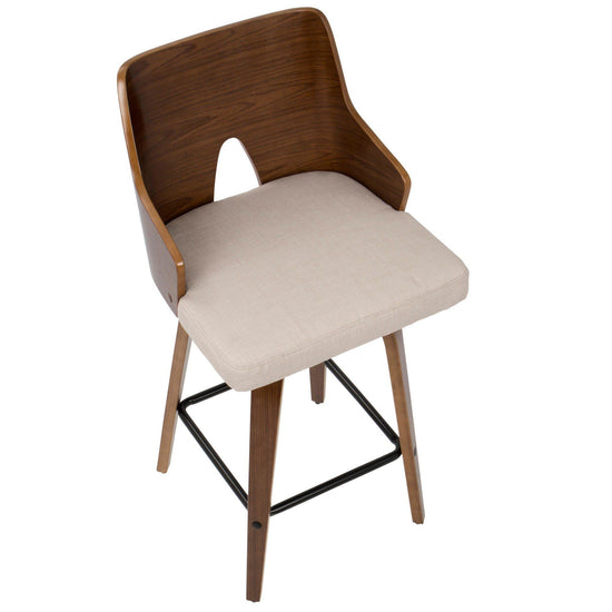LumiSource Ariana Walnut Wood And Beige Fabric Counter Stool - Set of 2 ...