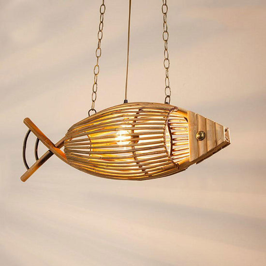 Handmade Craft Bamboo Fish Shade Pendant Light By Artisan Living ...