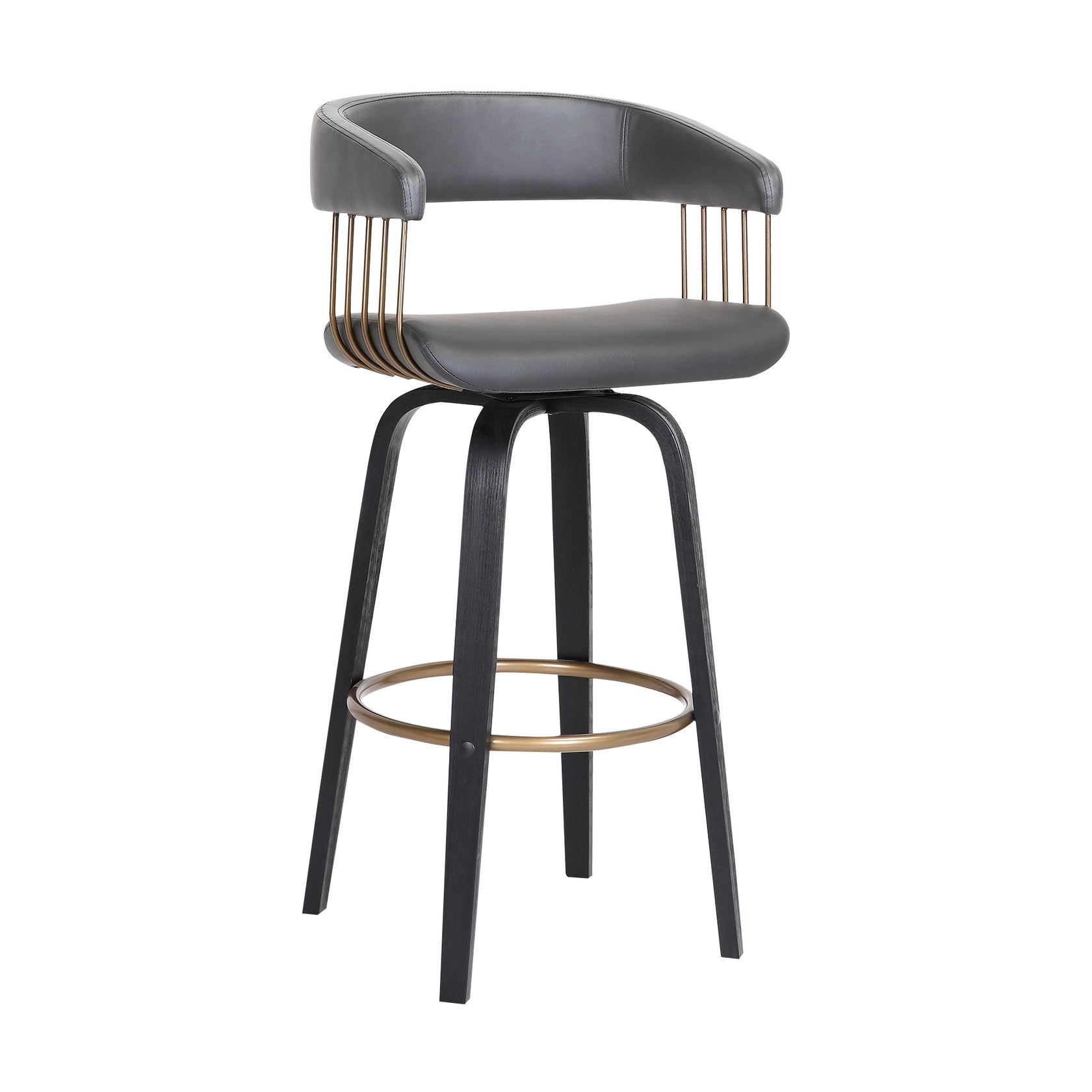 Topanga 30.5" Swivel Black Wood Bar Stool in Grey Faux Leather with Go ...