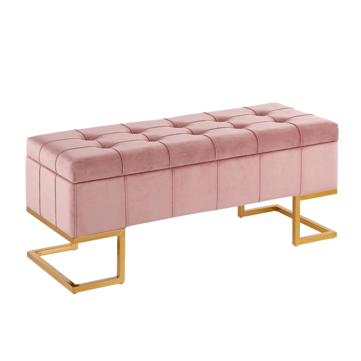 LumiSource Midas Gold Steel And Pink Velvet Storage Bench – Modish Store