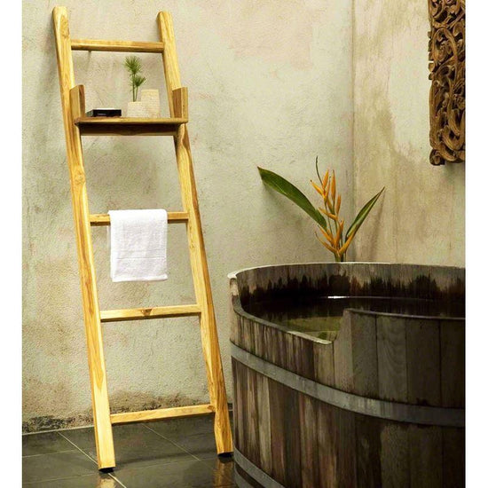 Haussmann Teak Towel Ladder 64" H With Adjustable Shelf Teak Oil ...