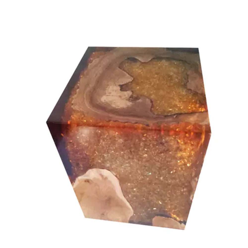 Teak Root & Cracked Resin Stool- Ochre/Brown – Modish Store