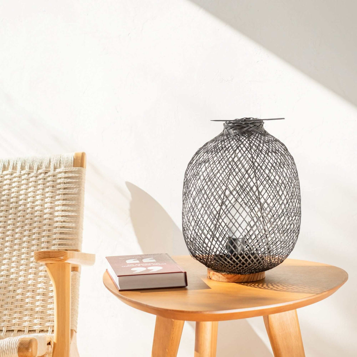 A Da - Bamboo Boho Table Lamp - Natural Elegance Illuminated (Black) B ...