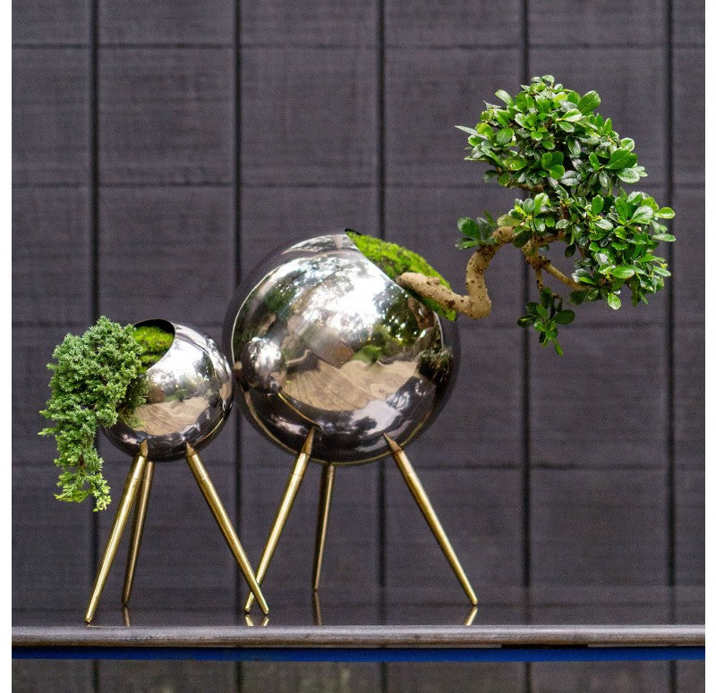 Standing 16.5"H Orb Planter - Black, Brass – Modish Store